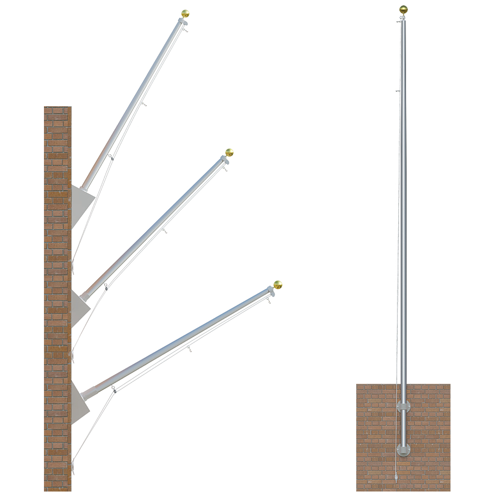 Outrigger Wall Mount Flagpole and Flagpole Kit- Vertical Flag Pole Brackets