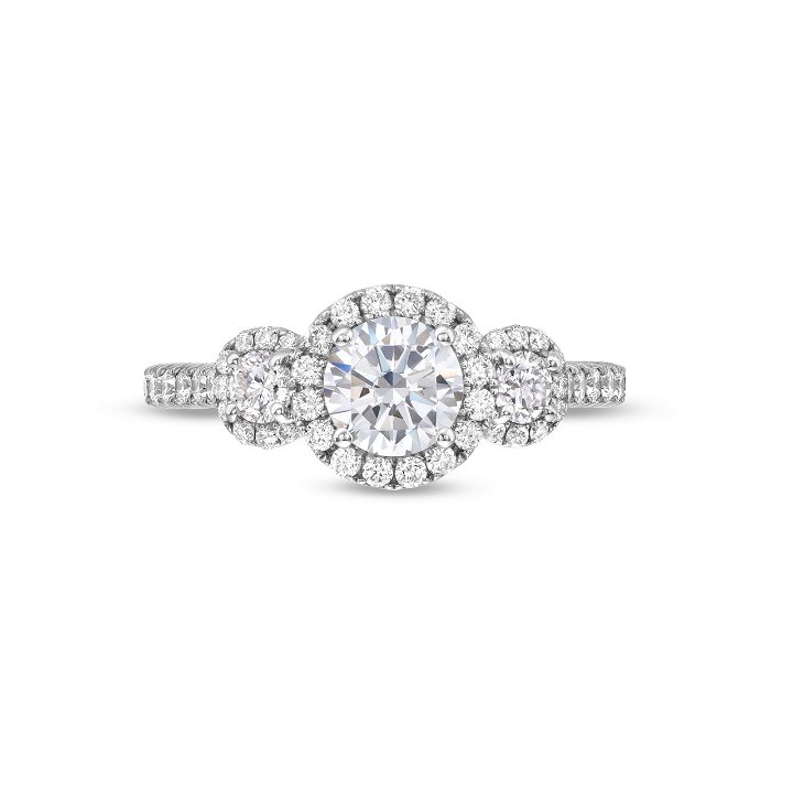 Three Stone Round Diamond Halo Pave Engagement Setting by Diamonds ...