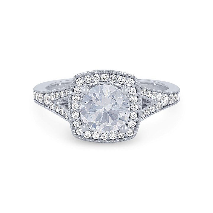 Split Cushion Halo Milgrain Engagement Setting by Diamonds Direct Designs