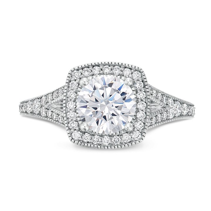 Split Cushion Halo Milgrain Engagement Setting by Diamonds Direct Designs