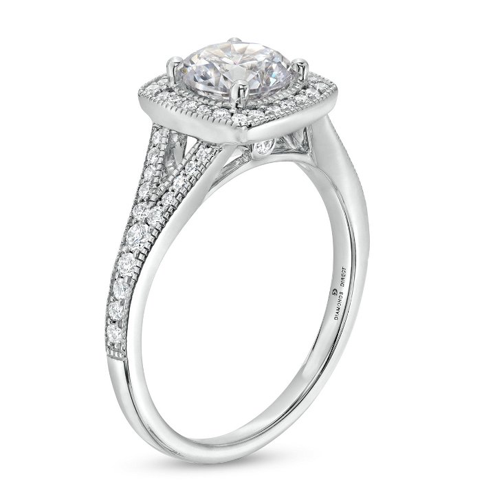 Split Cushion Halo Milgrain Engagement Setting by Diamonds Direct ...