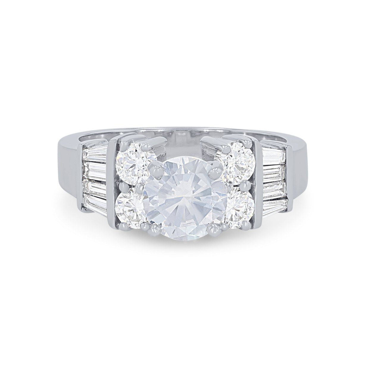 Two Row Round and Baguette Diamond Bar Set Engagement Setting by SES ...