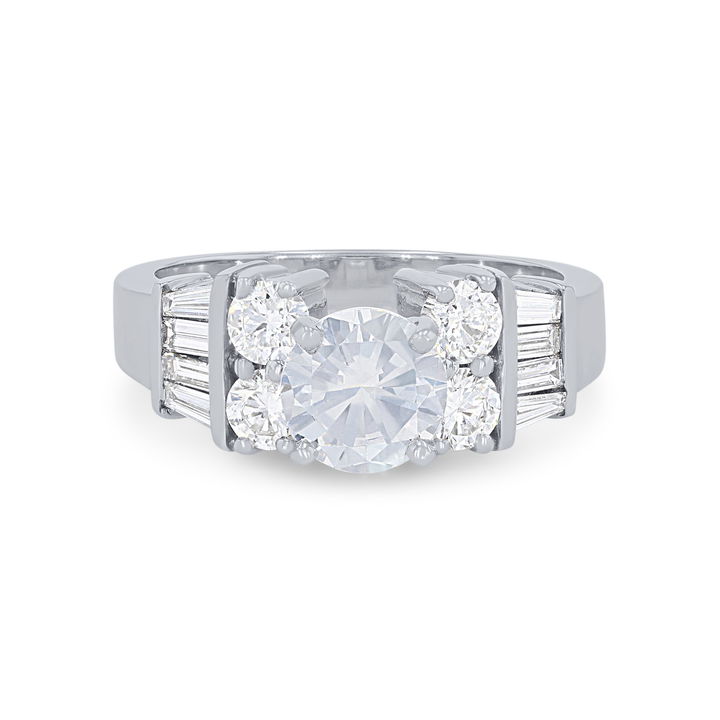 Two Row Round and Baguette Diamond Bar Set Engagement Setting ...