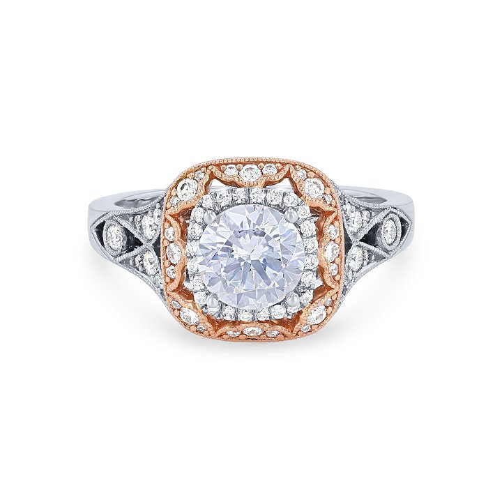 Double Halo Milgrain Diamond Engagement Setting by Sylvie