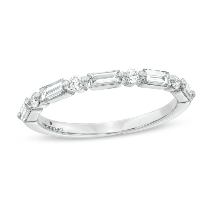 Alternating Baguette and Round Diamond Wedding Band by Diamonds Direct ...