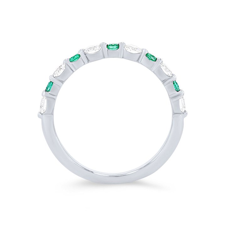 Alternating Diamond and Emerald Wedding Band