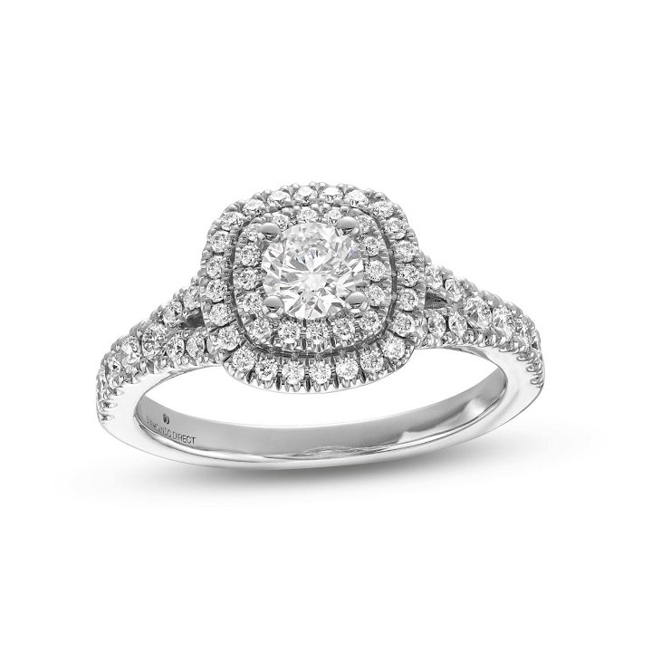 Round Diamond Double Halo Split Engagement Ring | Diamonds Direct