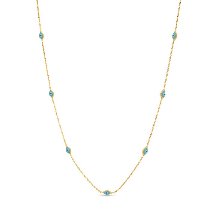 Turquoise Enamel Evil Eye Station Necklace