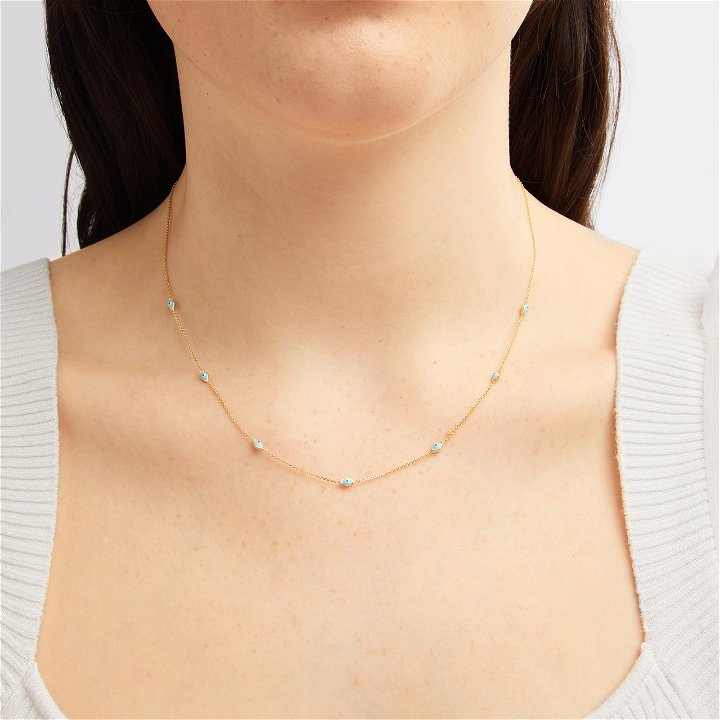 Turquoise Enamel Evil Eye Station Necklace