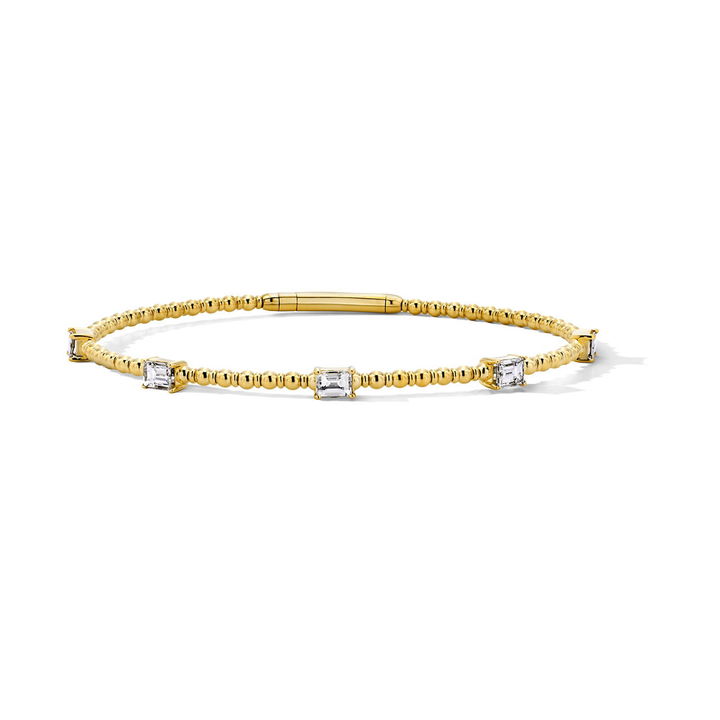 Emerald-Cut Diamond Flexible Gold Beaded Bracelet | Diamonds Direct